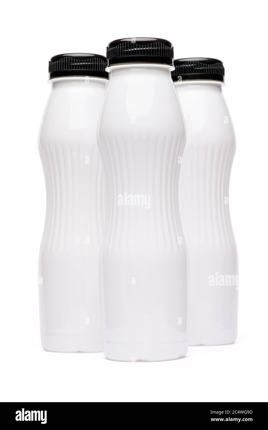 clean blank white plastic bottle of yoghurt or milk isolated on white ...