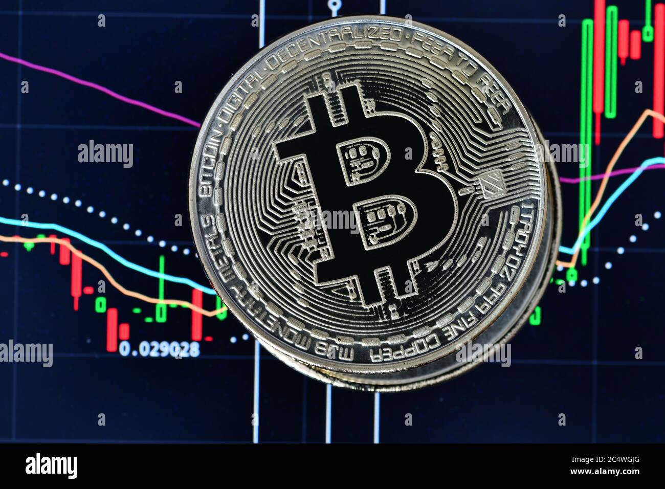 Bitcoin. Crypto currency Bitcoin, BTC, Bit Coin. Bitcoin silver coins ...