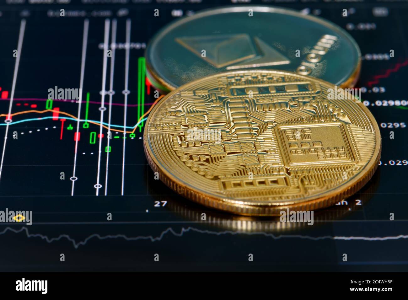 Crypto currency Bitcoin, BTC, Bit Coin. Bitcoin and Ethereum golden ...