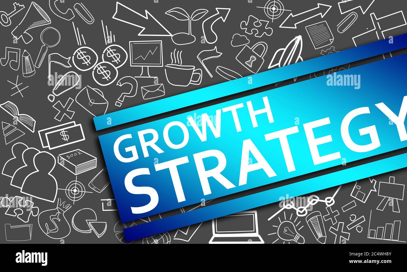 Growth strategy concept with creative icon drawings, 3d rendering Stock ...