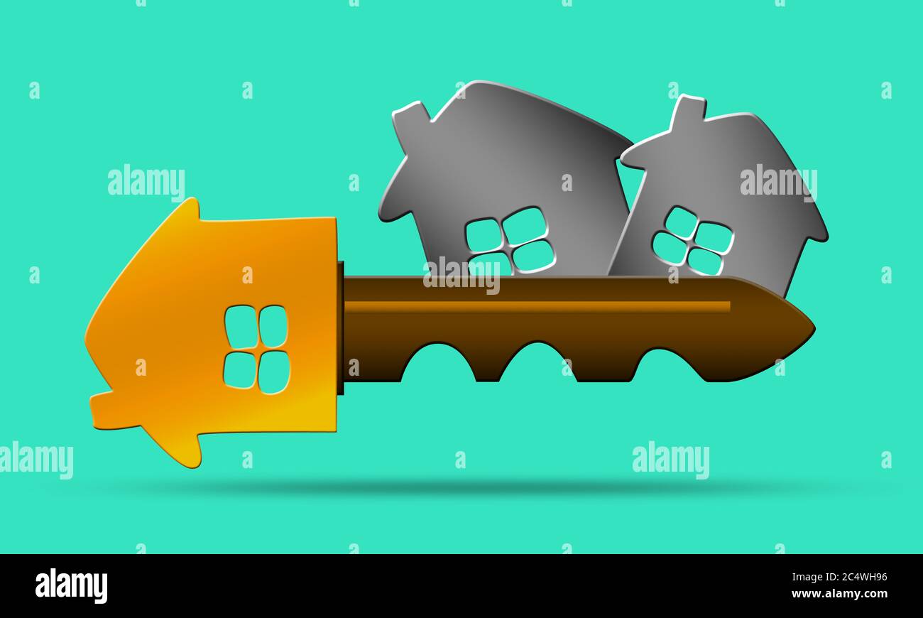 House key for housing or real estate concept, 3d rendering Stock Photo ...