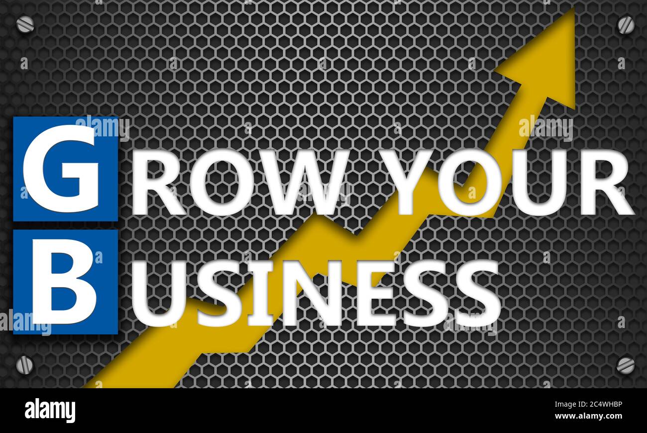 Grow Your Business concept on mesh hexagon background, 3d rendering ...