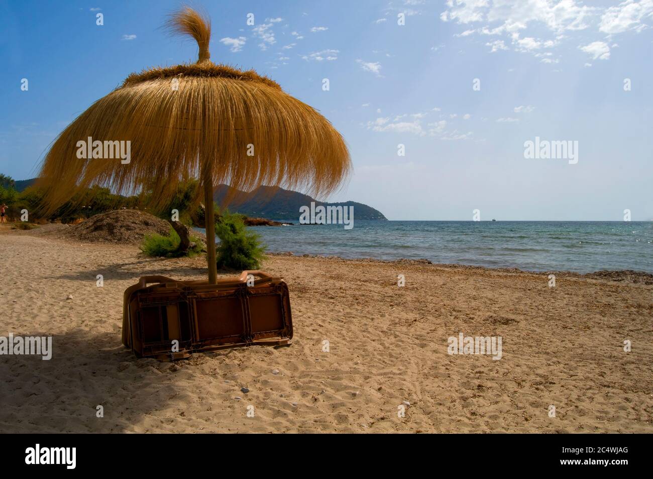 Parasol On The Beach In Majorca Spain Stock Photo - Alamy