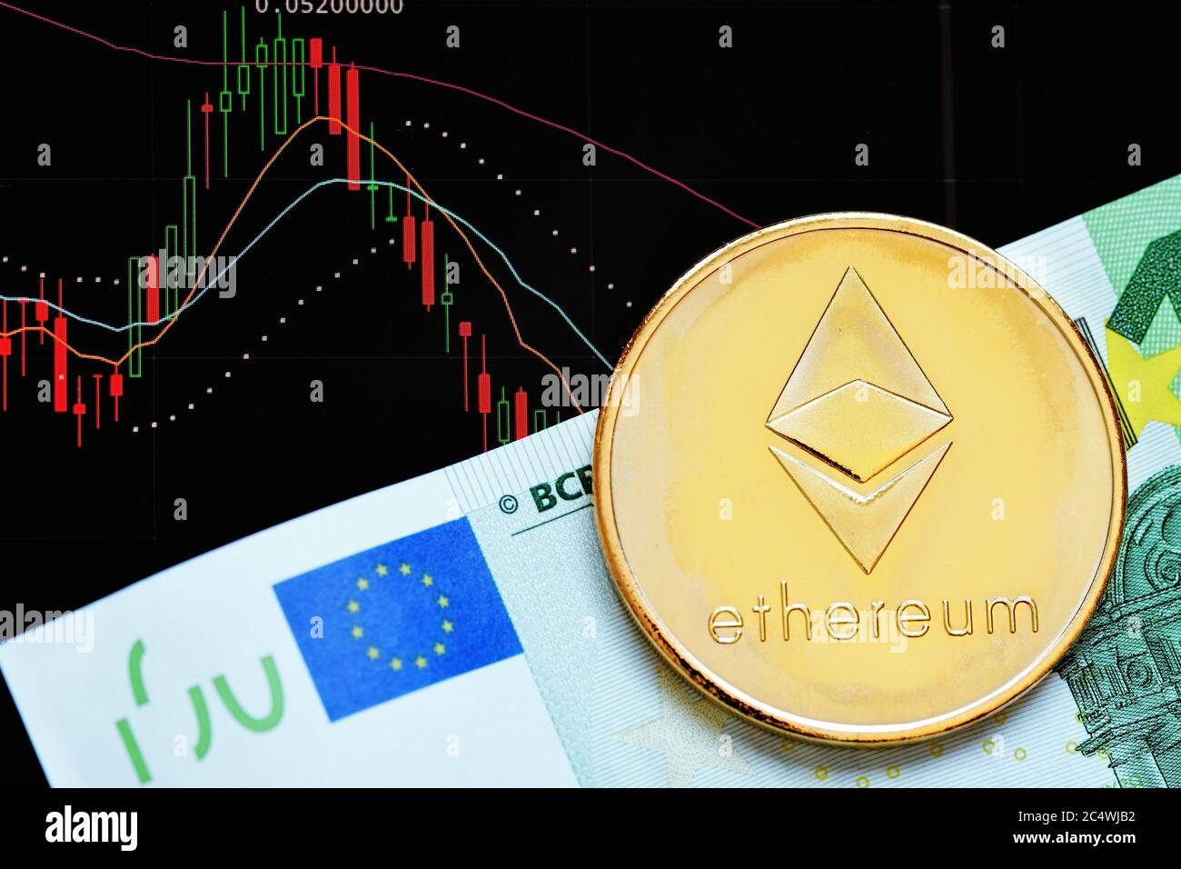 Ethereum. Crypto currency Ethereum, ETH. Ethereum golden coin on euro ...