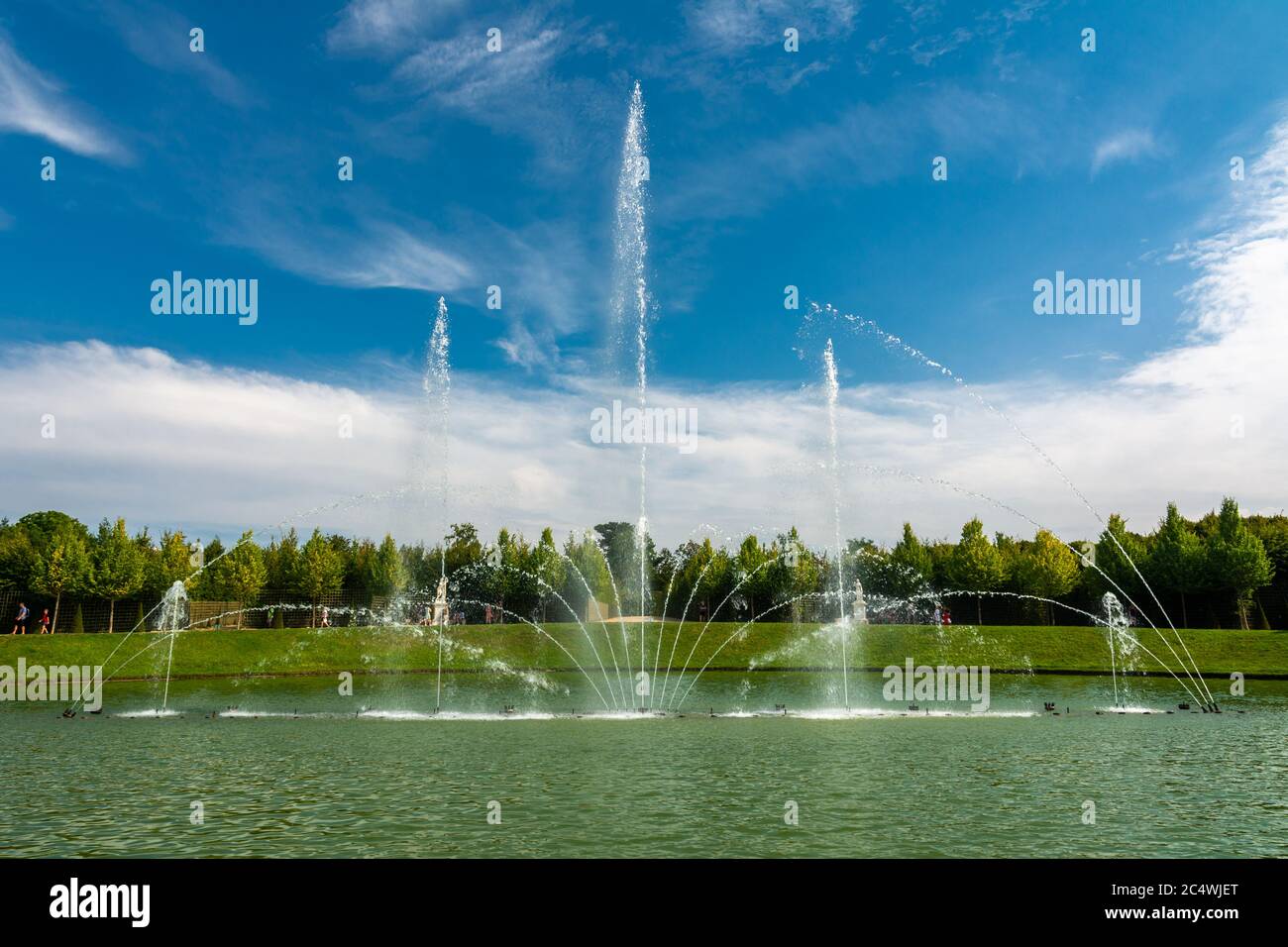 Versailles, France - August 27, 2019 : People looking at water dancing ...