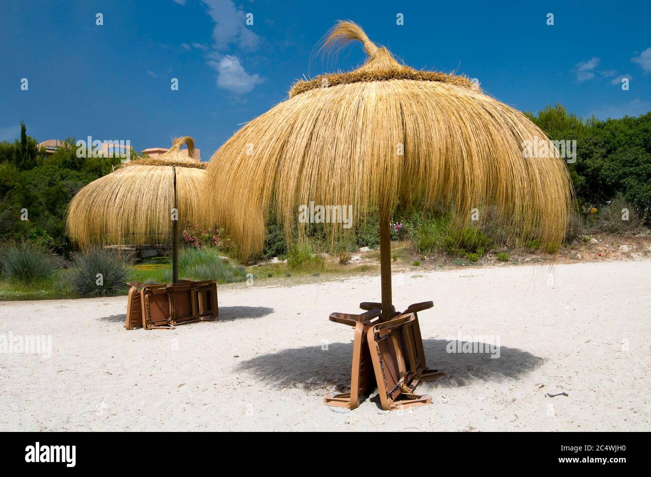 Parasol On The Beach In Majorca Spain Stock Photo - Alamy