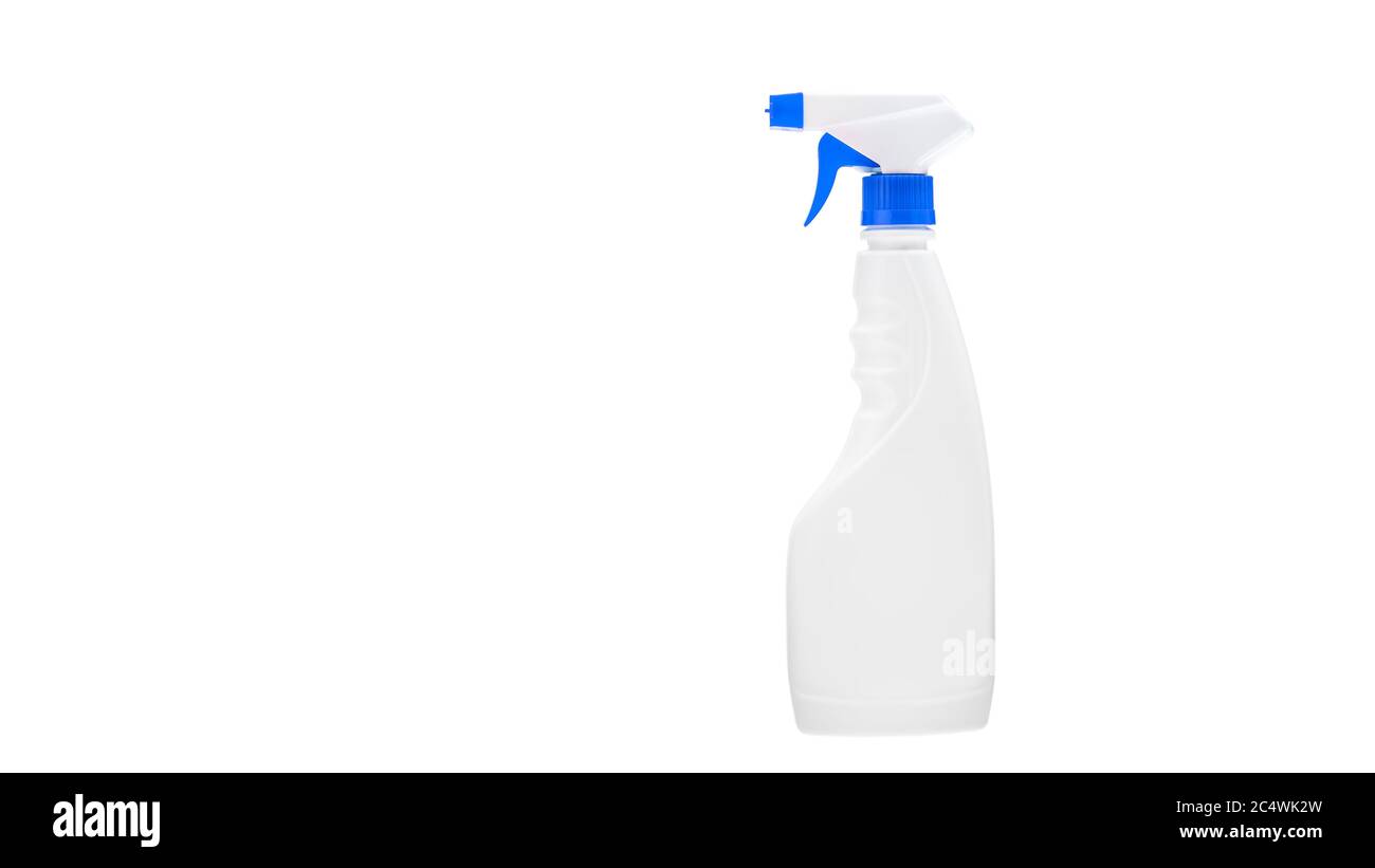 white spray plastic bottle with blue spray nozzle, cleaner for ...