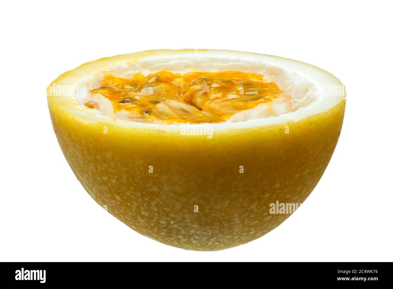 passion fruit, close up yellow color passion fruit pulp and seed ...