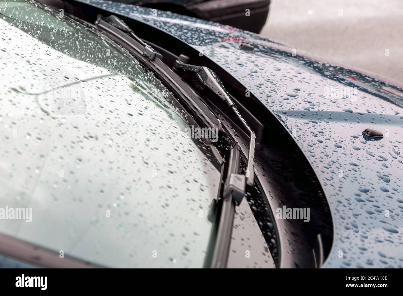 Car windshield wipers in water droplets after rain, close-up Stock ...