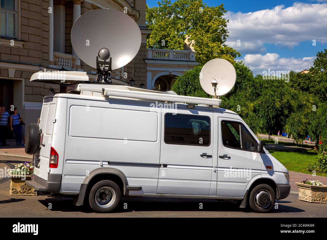 Outside broadcasting car, mobile TV station of the emergency news of ...