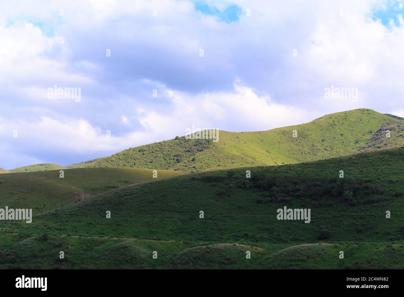 View of the gorge in the mountains. The village and the road ...