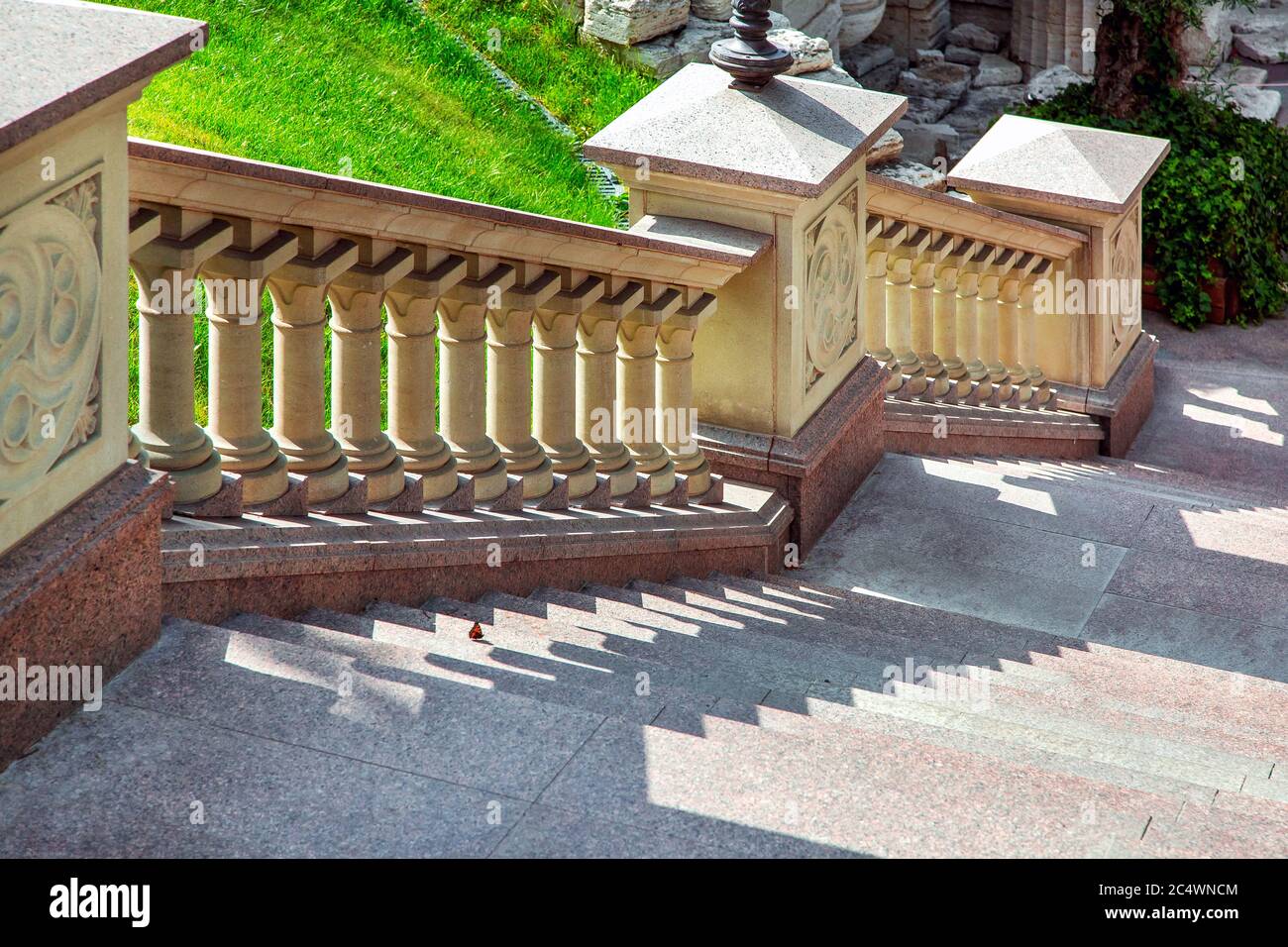 stone staircase with handrails beige balustrades in retro baroque style ...