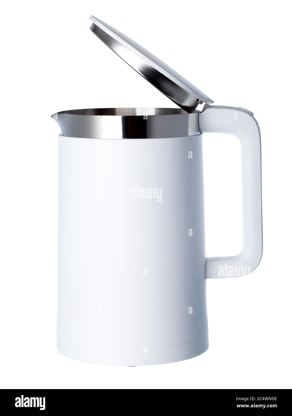 Electric kettle with open lid, plastic household appliance from white ...