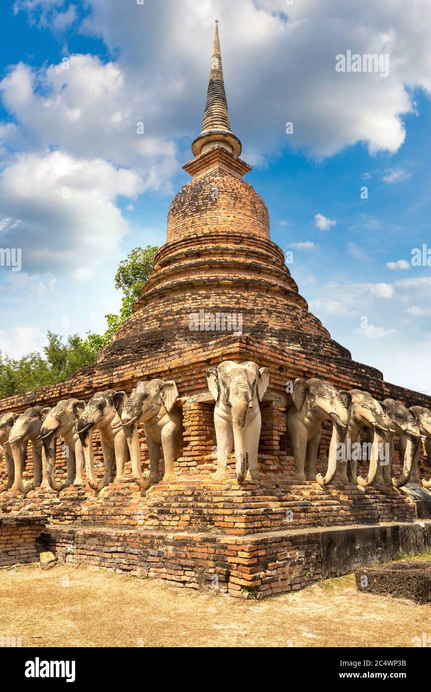 Wat Sorasak Temple (Elephant Temple) in Sukhothai historical park ...