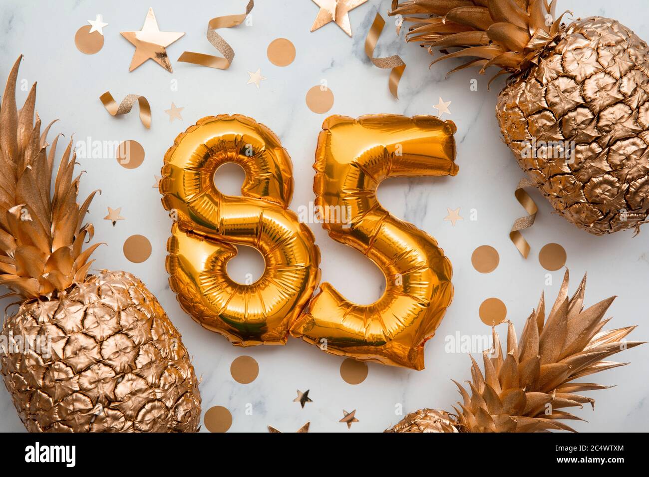 85th birthday celebration card with gold foil balloons and golden ...