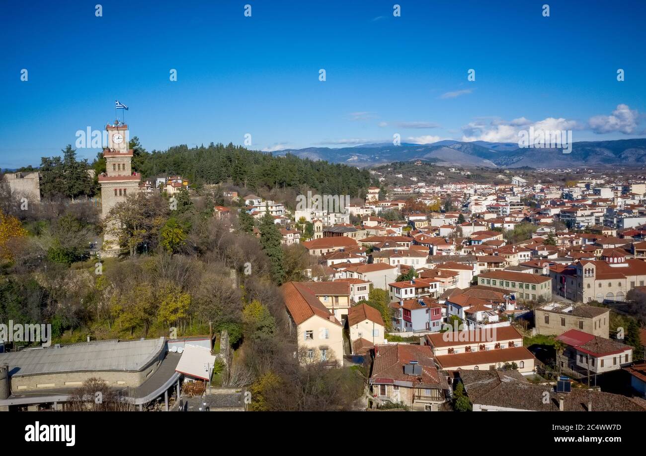 Aerial view of Trikala. a city in northwestern Thessaly, Greece, and ...