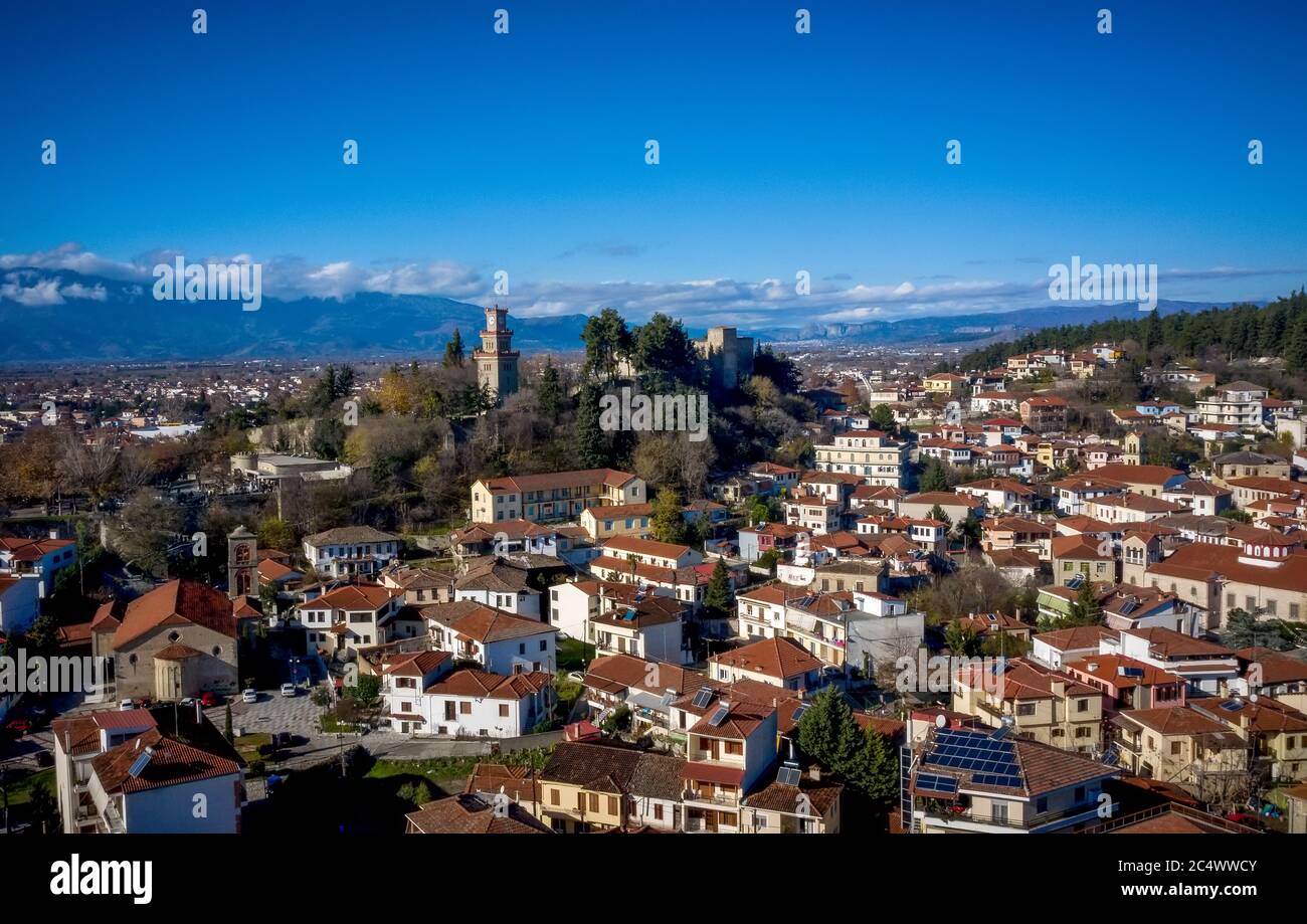 Aerial view of Trikala. a city in northwestern Thessaly, Greece, and ...