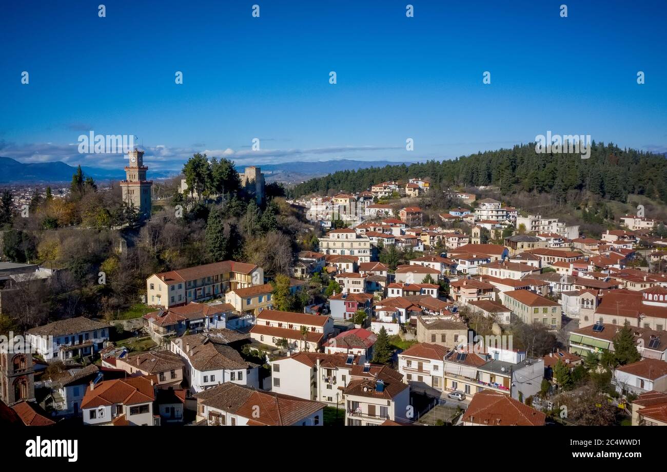Aerial view of Trikala. a city in northwestern Thessaly, Greece, and ...