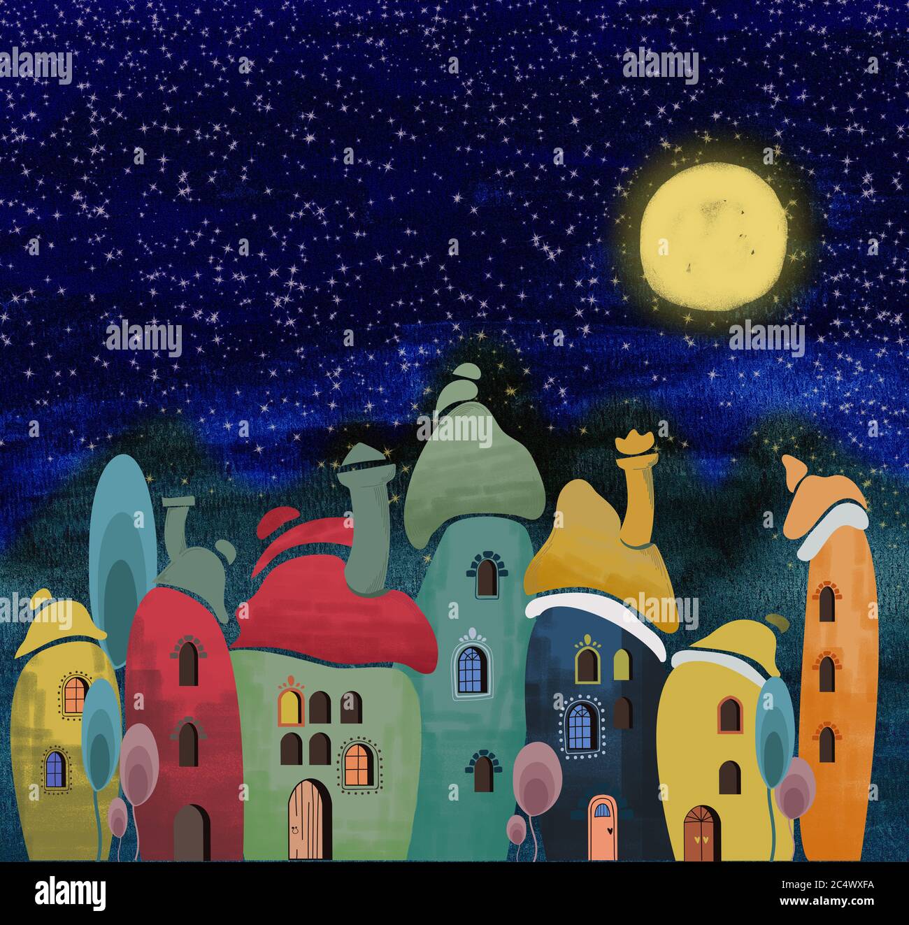 Cartoon buildings. Modern illustration. Trendy craft style color banner ...