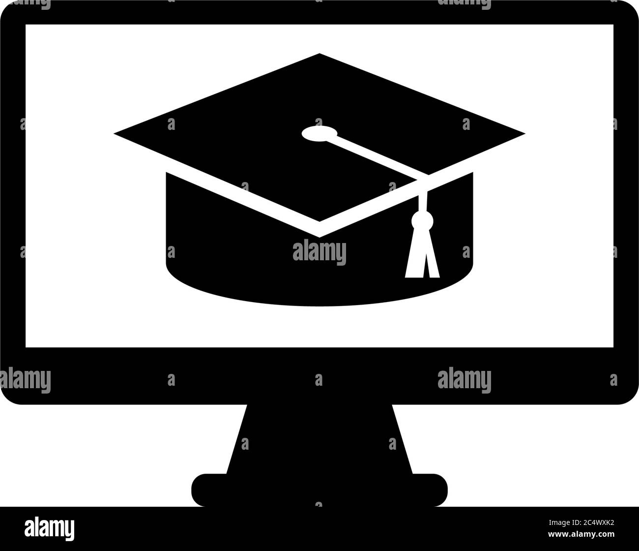 Computer Monitor and Graduation Cap, Online Learning. Flat Vector Icon ...