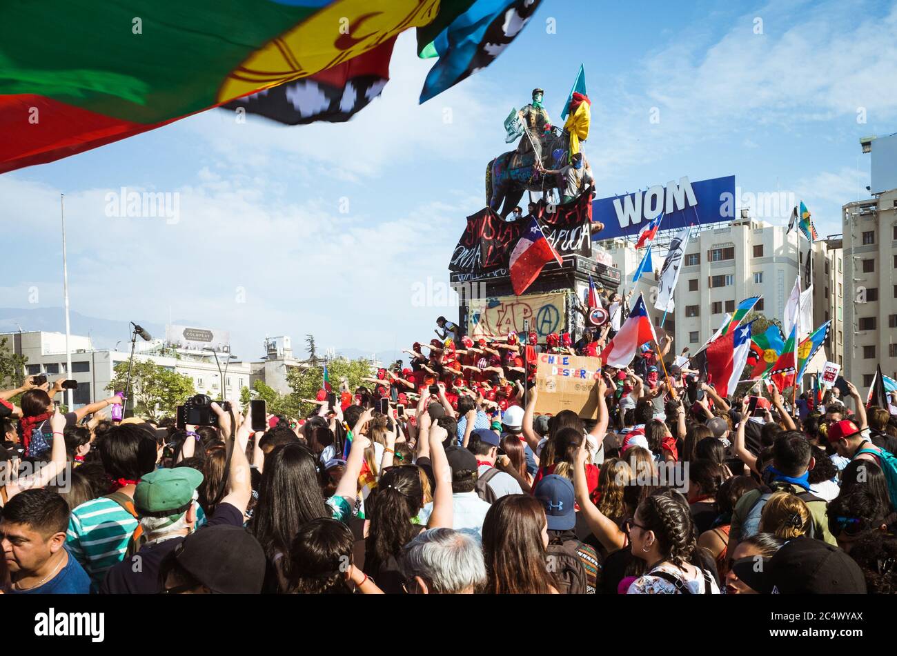 Santiago / Chile - 6 December 2019: Massive protest in Plaza Dignidad ...