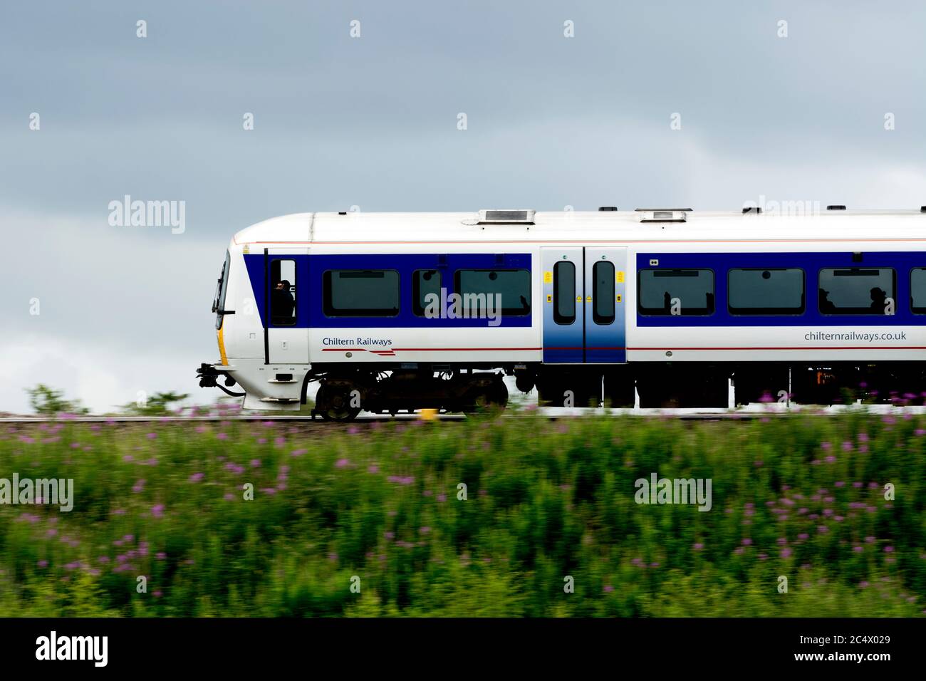 Chiltern Railways class 165 diesel train, side view, Warwickshire, UK ...
