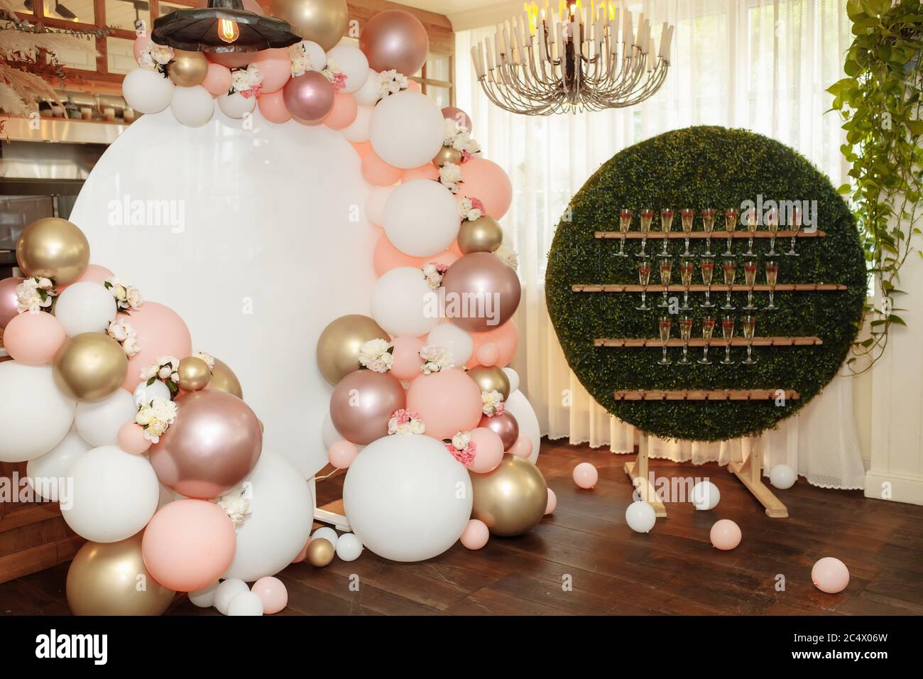 Children's photo zone with a lot of balloons. Decorations for a ...