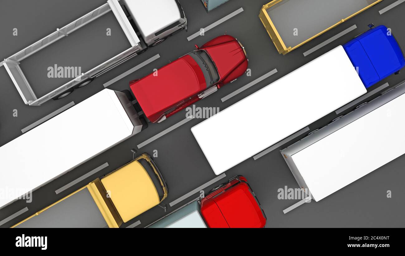 road with trucks top view. 3d rendering Stock Photo - Alamy