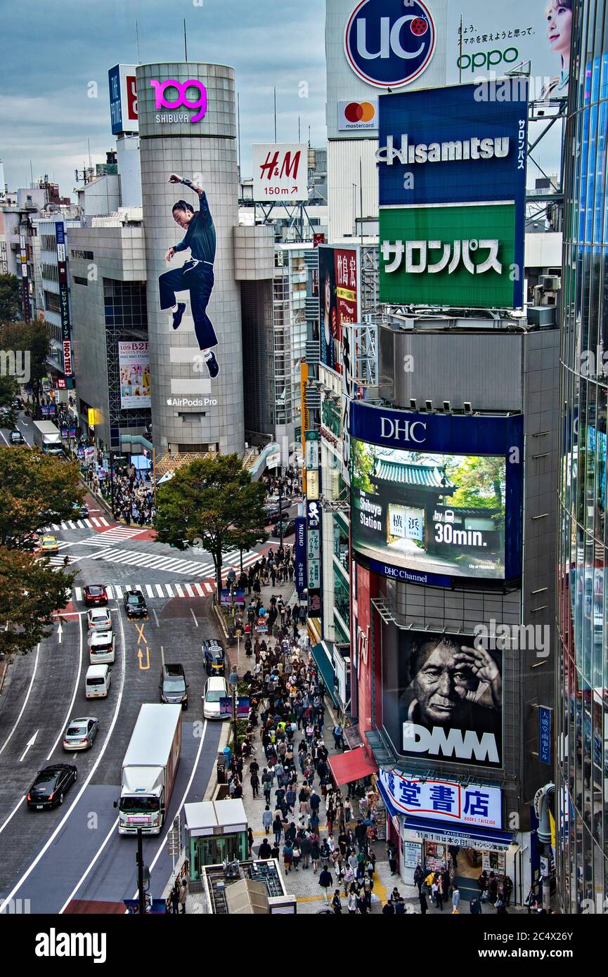 Modern buildings besides famous Shibuya Crossing, Shibuya, Tokyo, Japan ...
