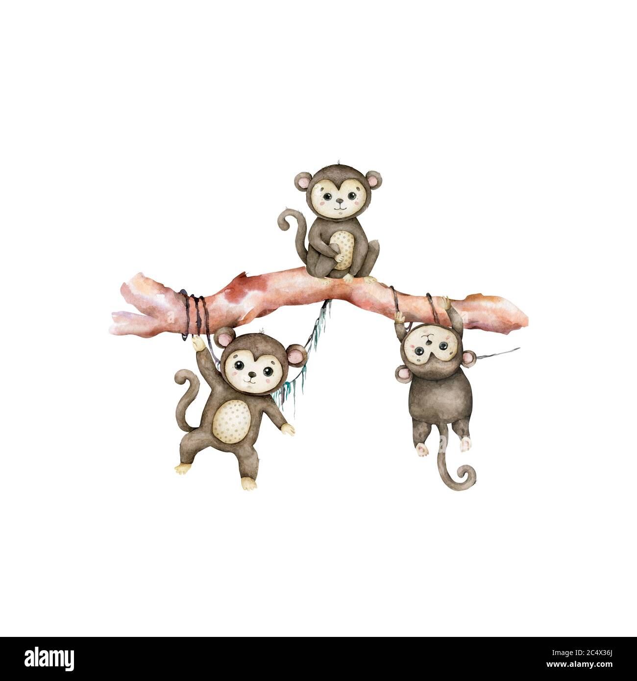 Cute baby Hippo with monkey Hand drawn adorable watercolor african ...