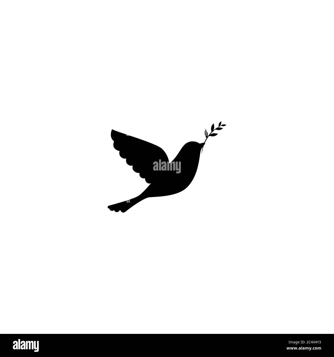 Black dove with olive sprig Icon isolated on white. Peace vector symbol ...