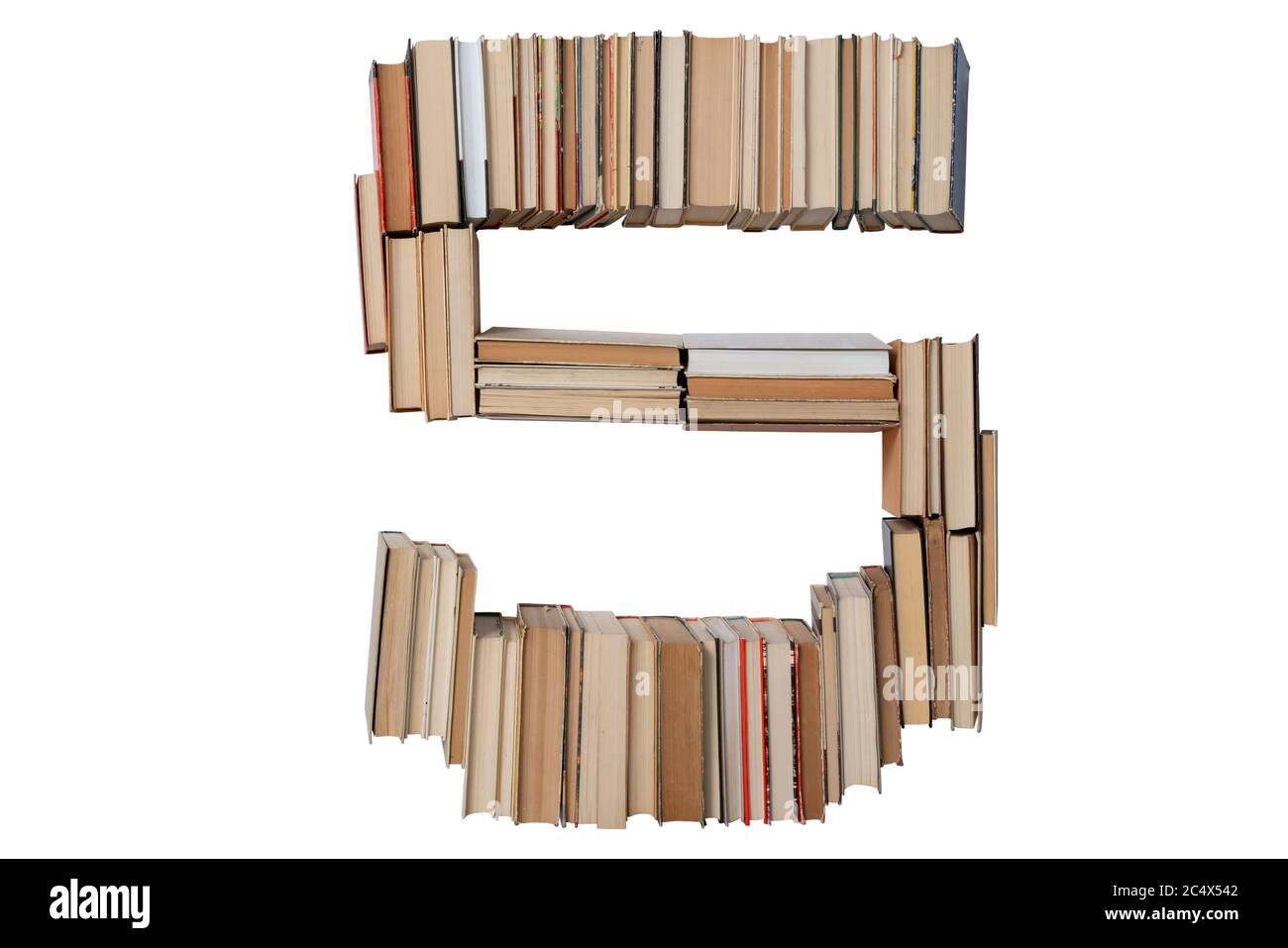 Number - 5 made of books isolated on white background. Digit shape ...