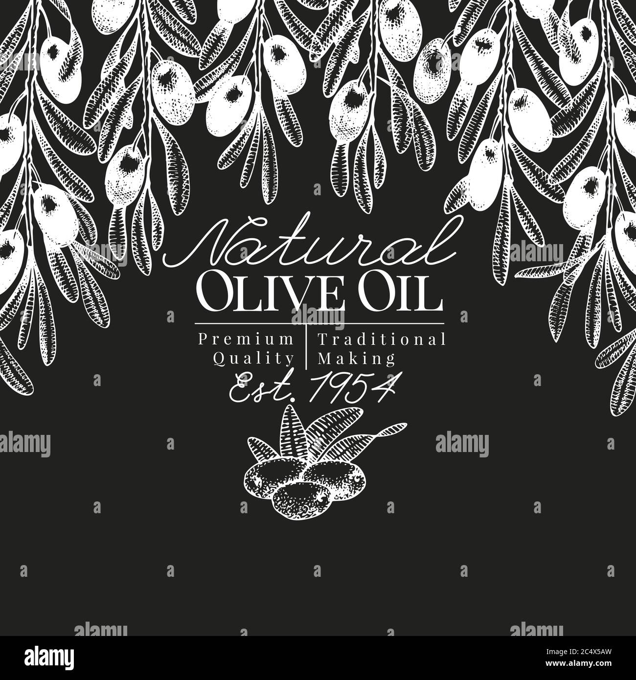 Hand drawn olive design template. Vector olives illustrations on chalk ...