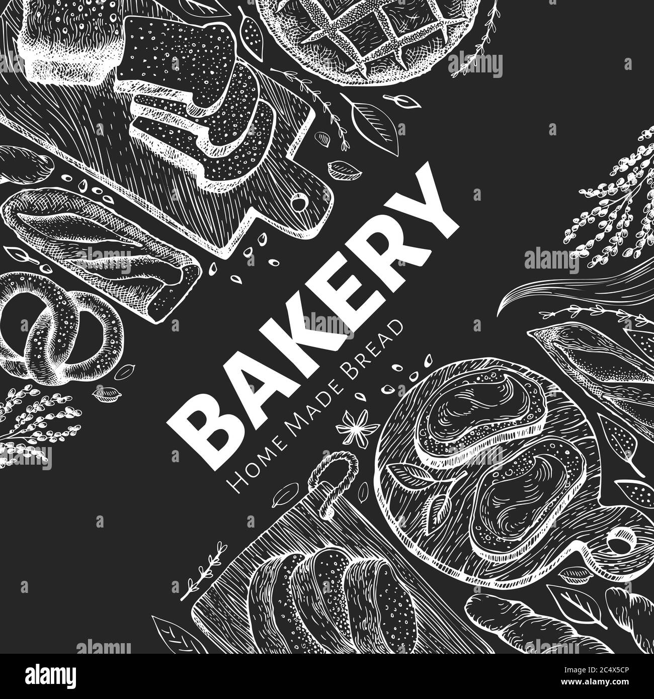 Hand drawn bakery design template. Vector bakery illustrations on chalk ...