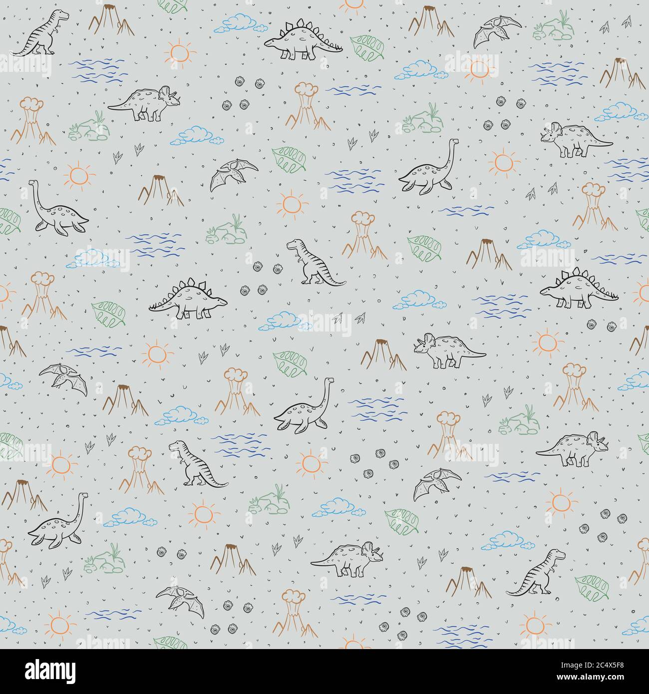 Seamless kids pattern with dinosaurs. Vector illustration, design of ...