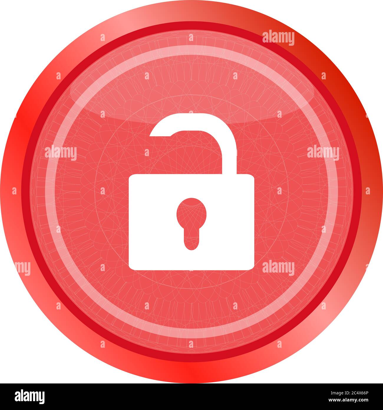 open lock glossy button isolated over white background. Open lock. Lock ...