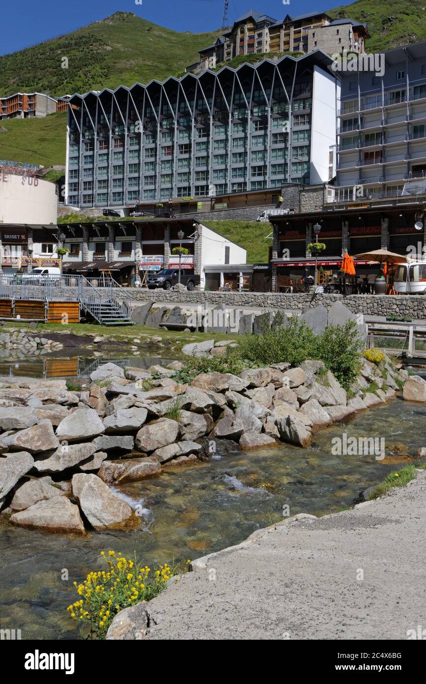 LA MONGIE, FRANCE, June 24, 2020 : The village of La Mongie is a ski ...