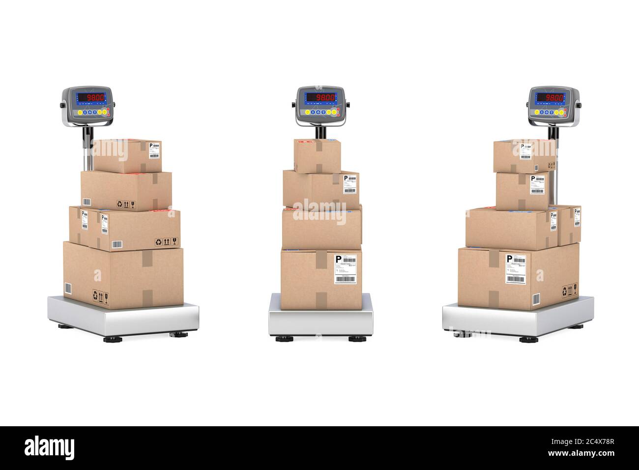 Stacked Cardboard Boxes Parcels over Warehouse Digital Cargo Scales on ...