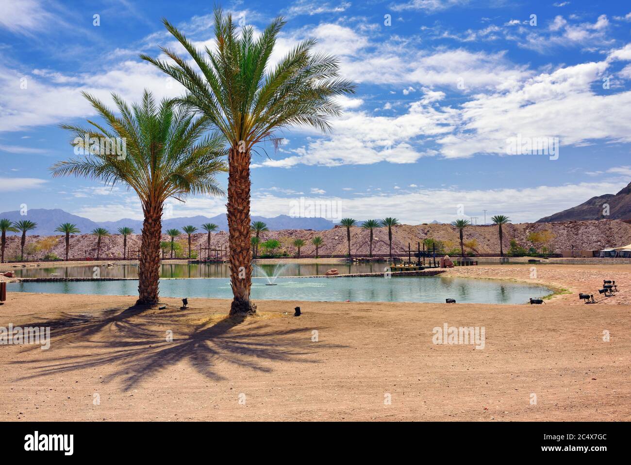 Resting area inTimna park, Negev desert, Israel. Small pool with ...