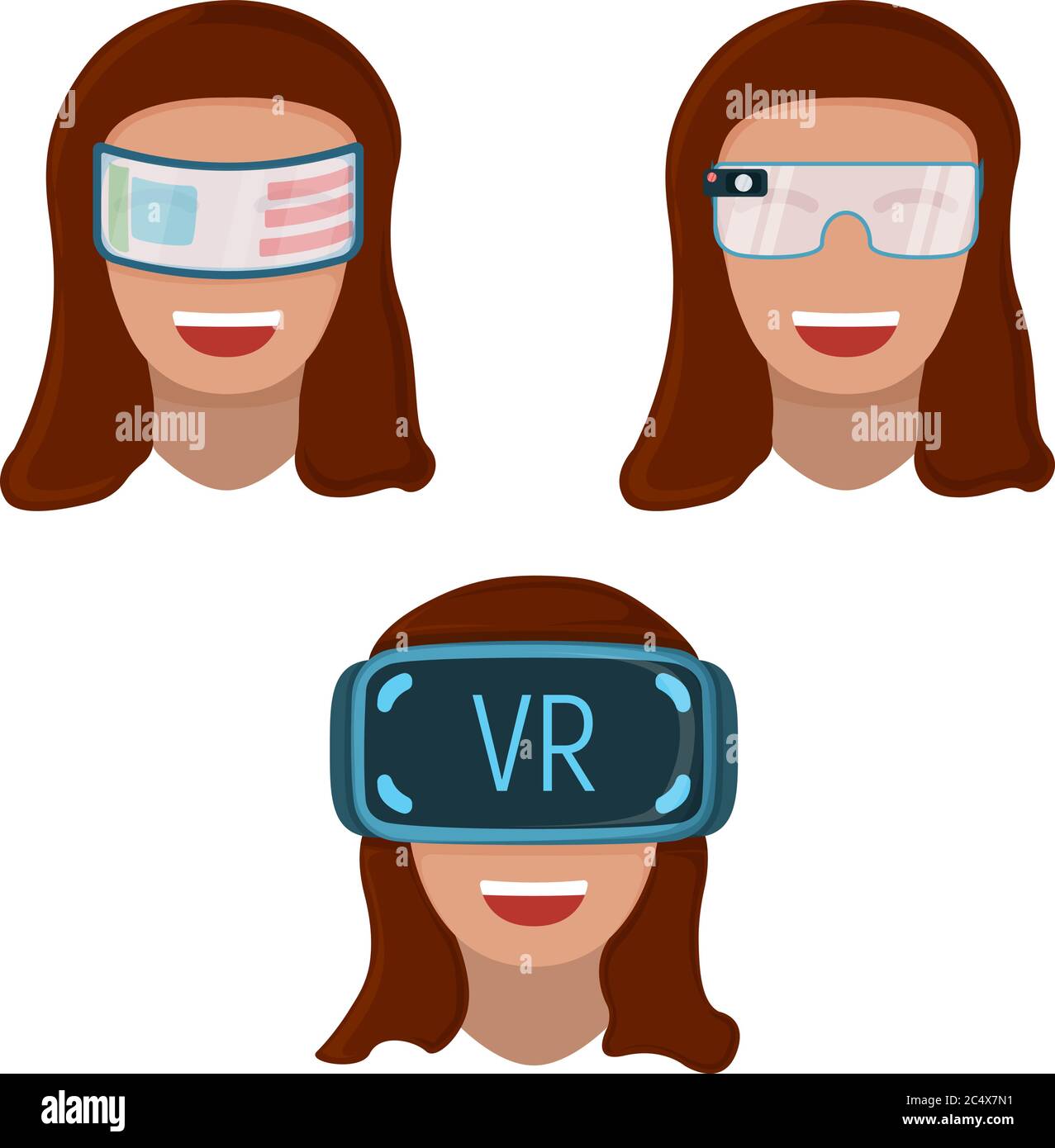 Female character in virtual reality glasses, modern technology ...