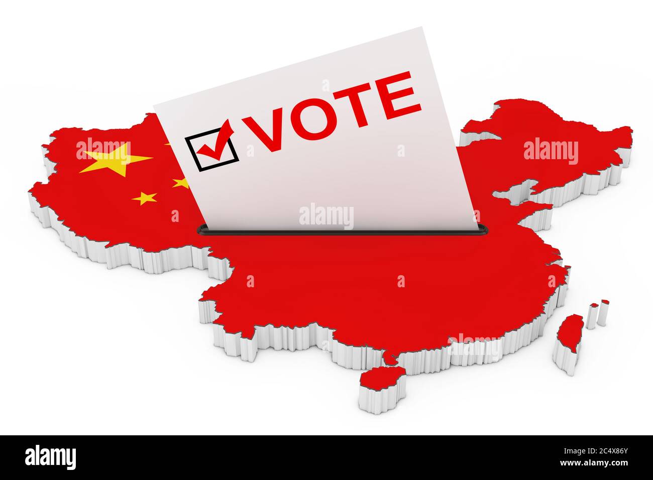 Voting in China Concept. Voting Card Half Inserted in Ballot Box in ...