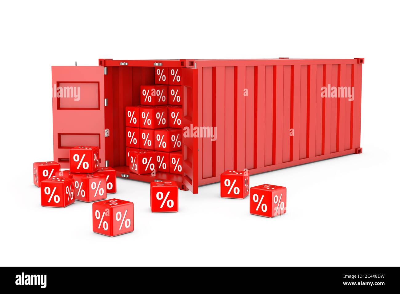 Red Cargo Shipping Container with Discount Percent Cubes on a white ...