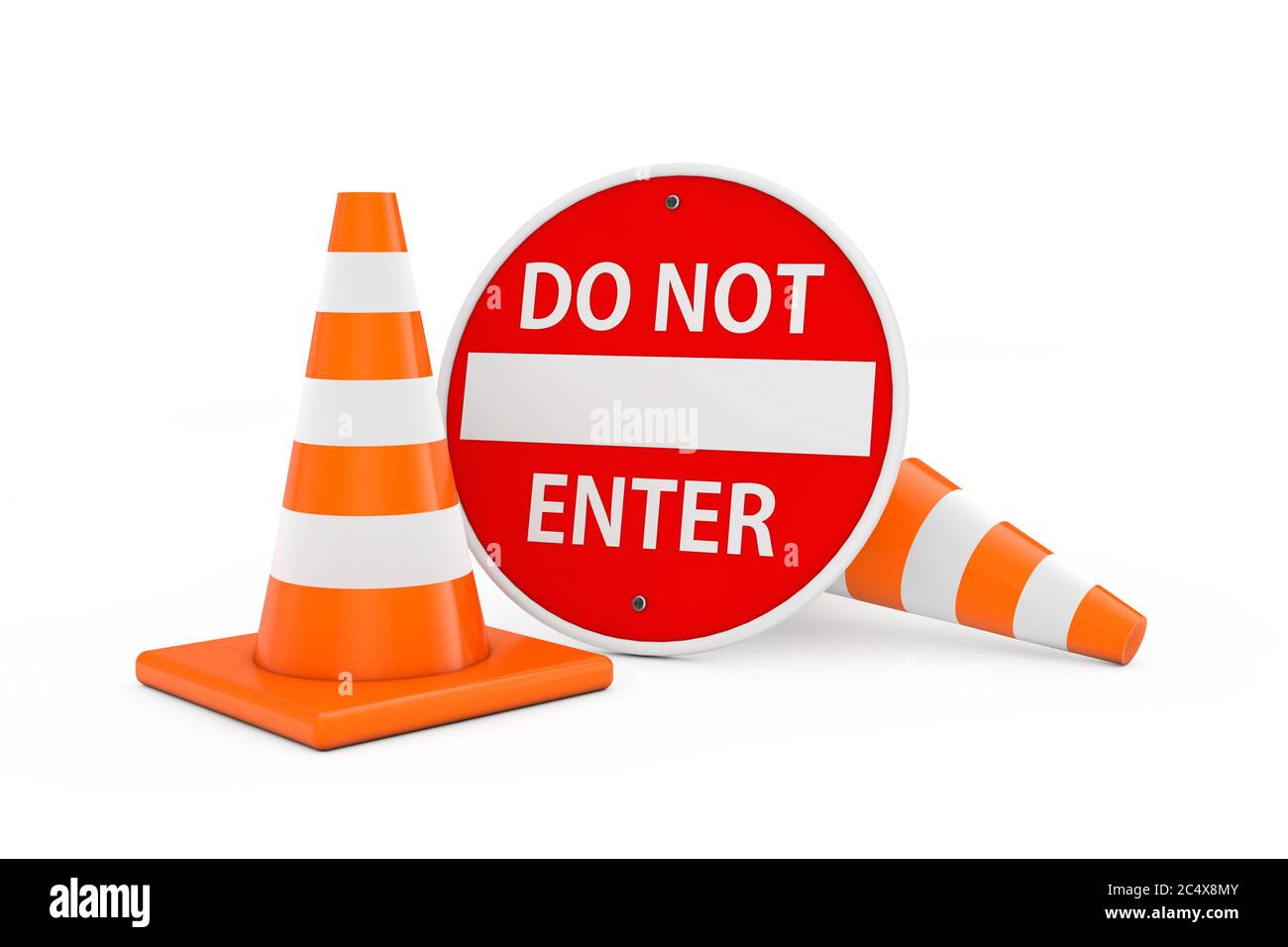 Road Repair Concept. Traffic Cones with Red Do Not Enter Sign Board on ...