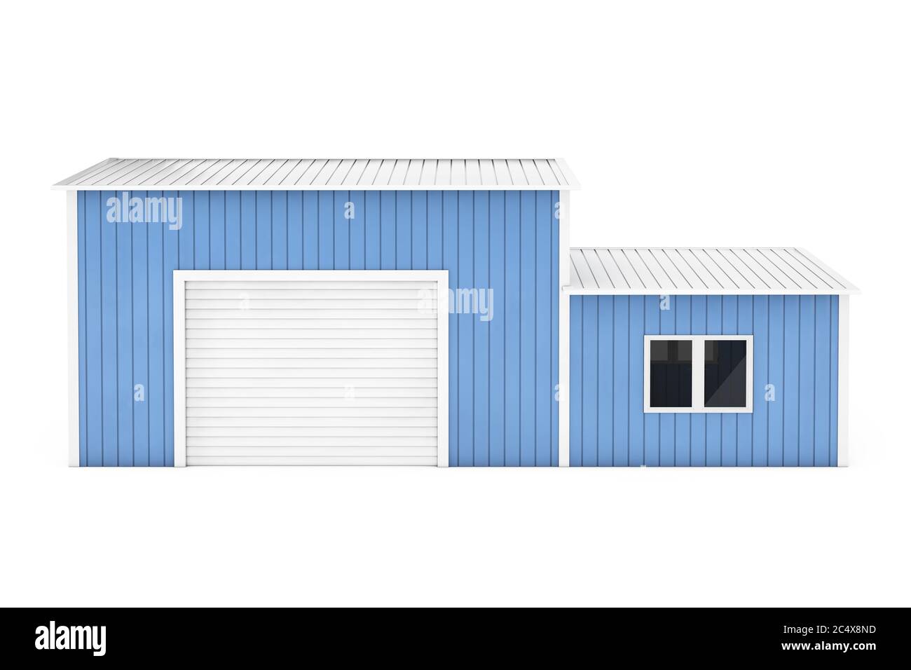 Office and Storage Warehouse Building on a white background. 3d ...