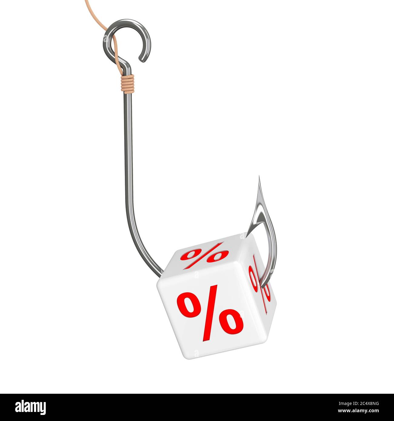 Sale Lure Concept. White Cube with Percent Symbol Cutched by Fishing ...