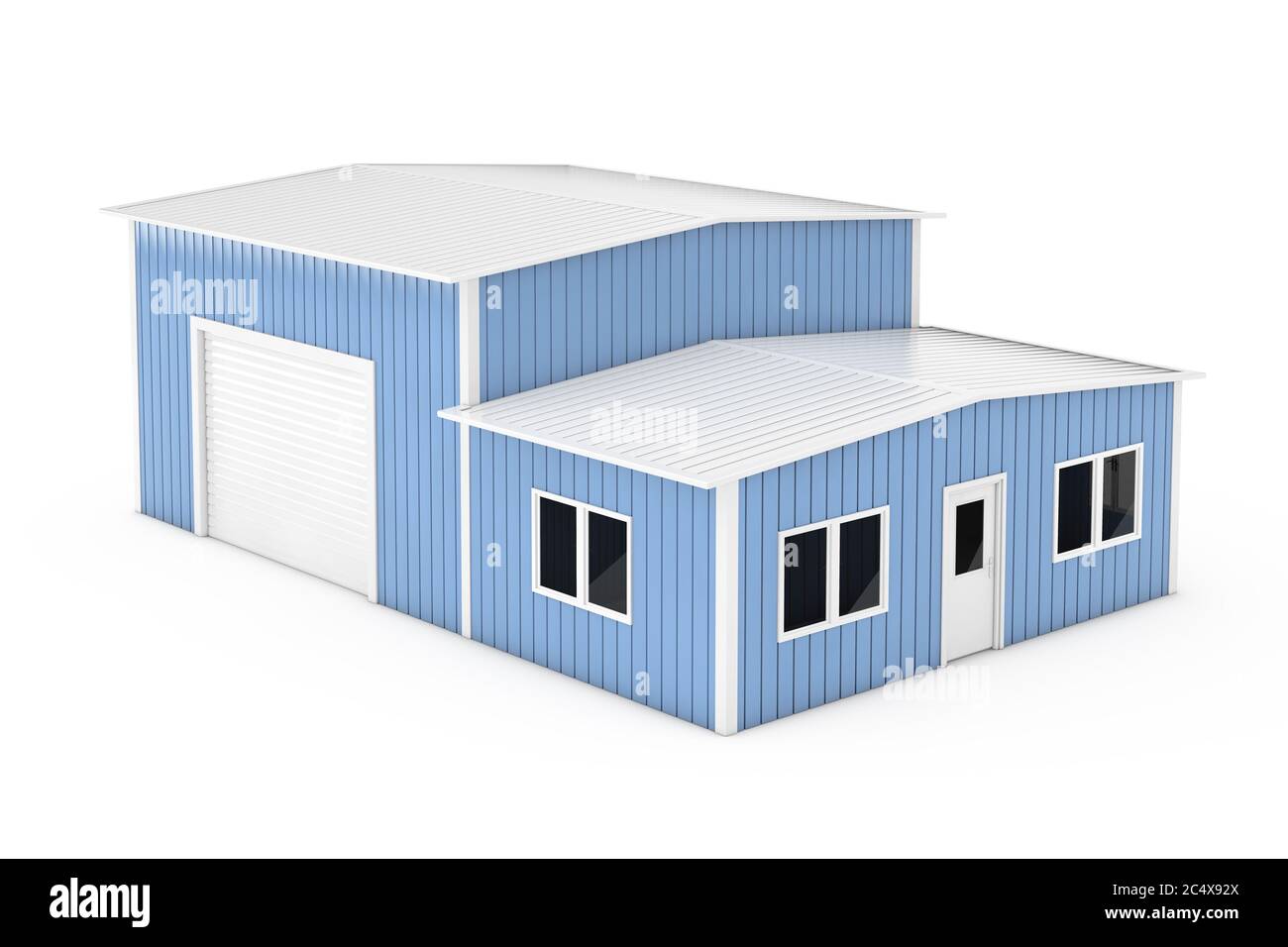Office and Storage Warehouse Building on a white background. 3d ...