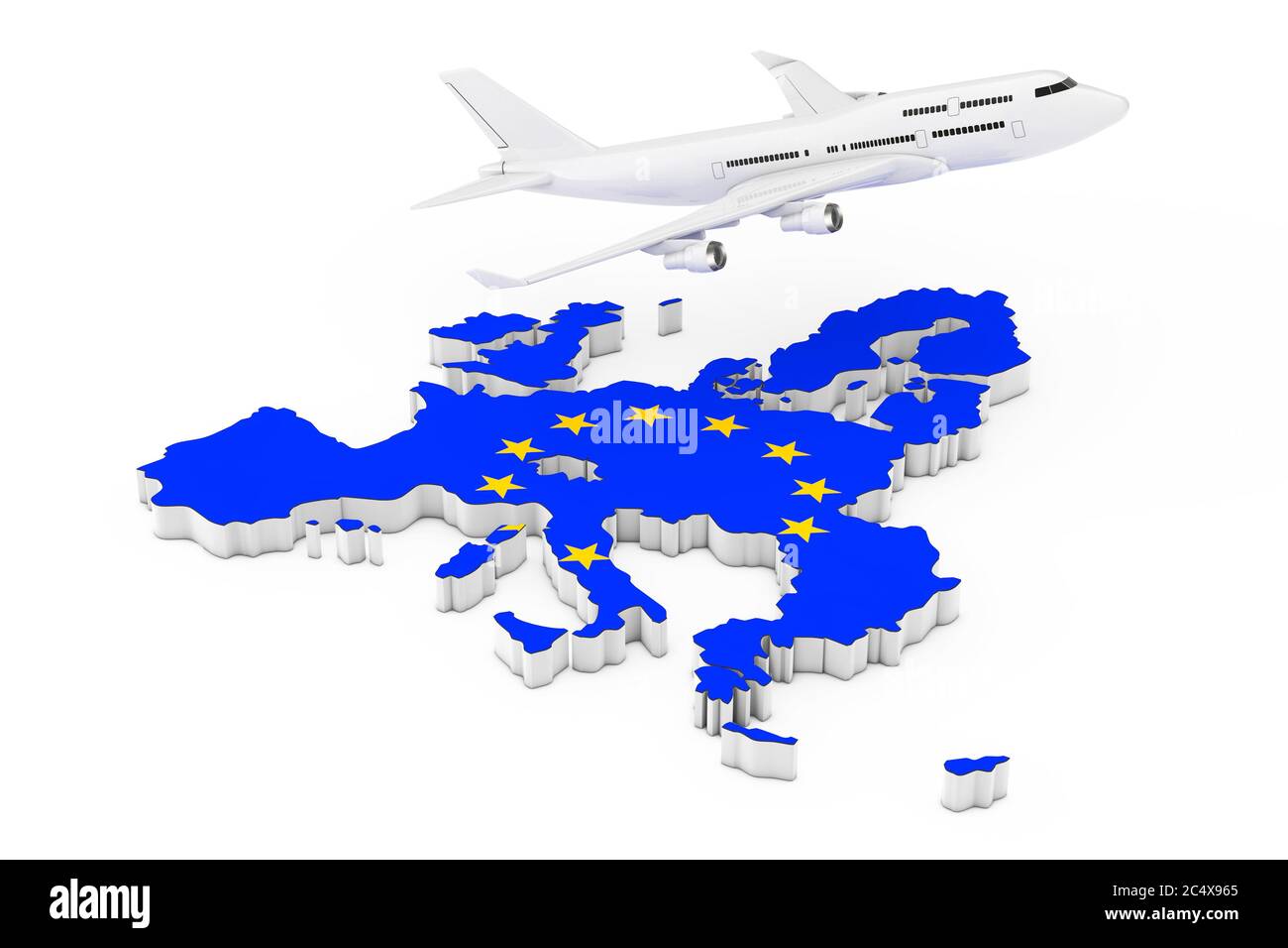 White Jet Passenger's Airplane Flying Over Map of European Union with ...