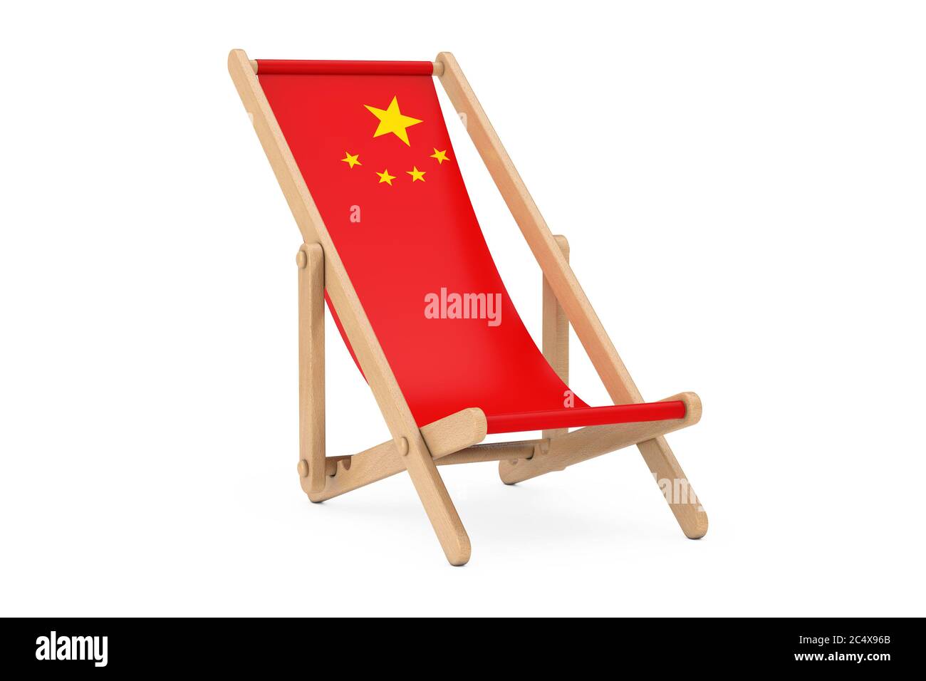 Wooden Beach Chair with China Flag Design on a white background. 3d ...