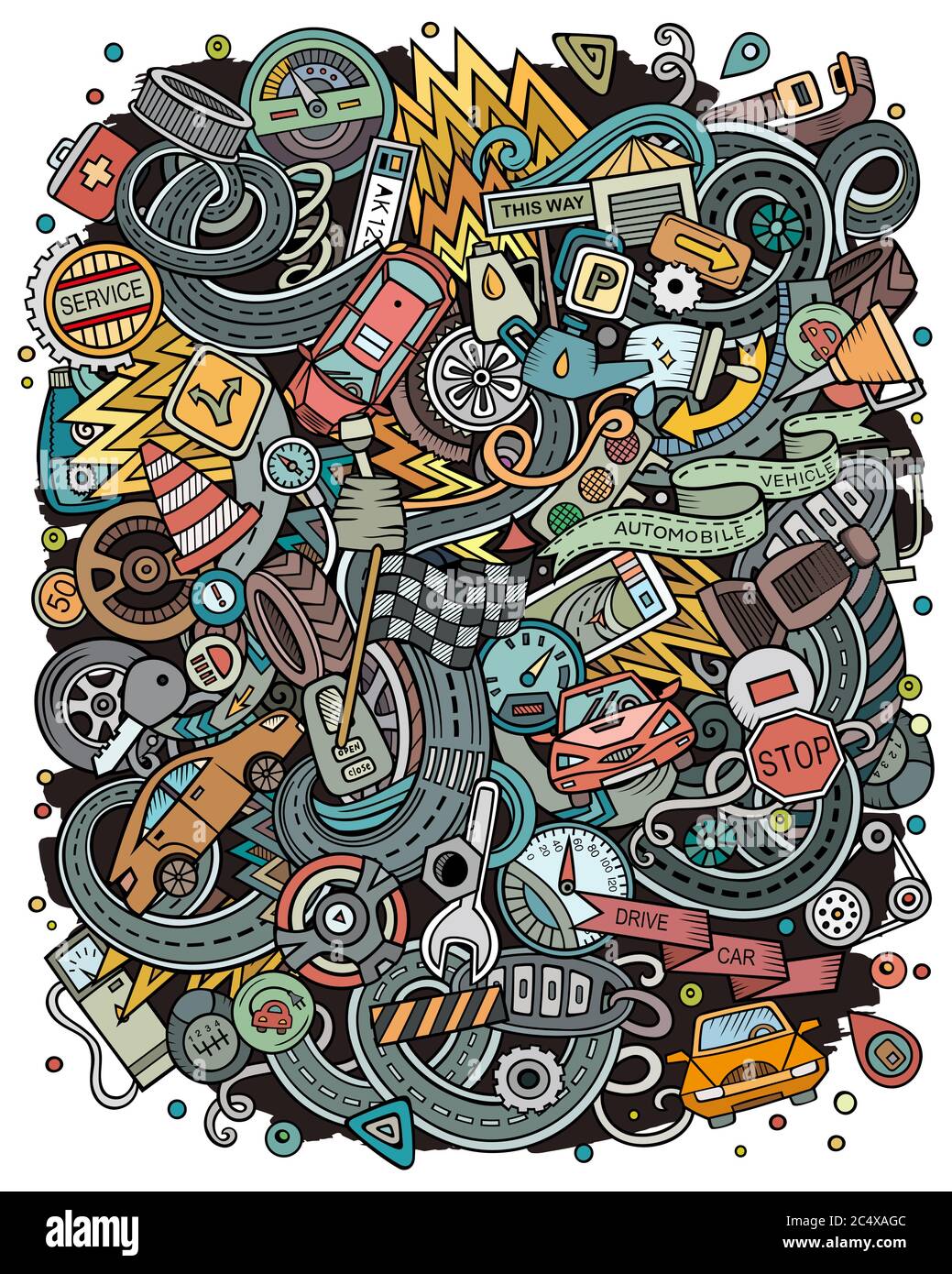 Automotive funny hand drawn vector doodles illustration Stock Vector ...