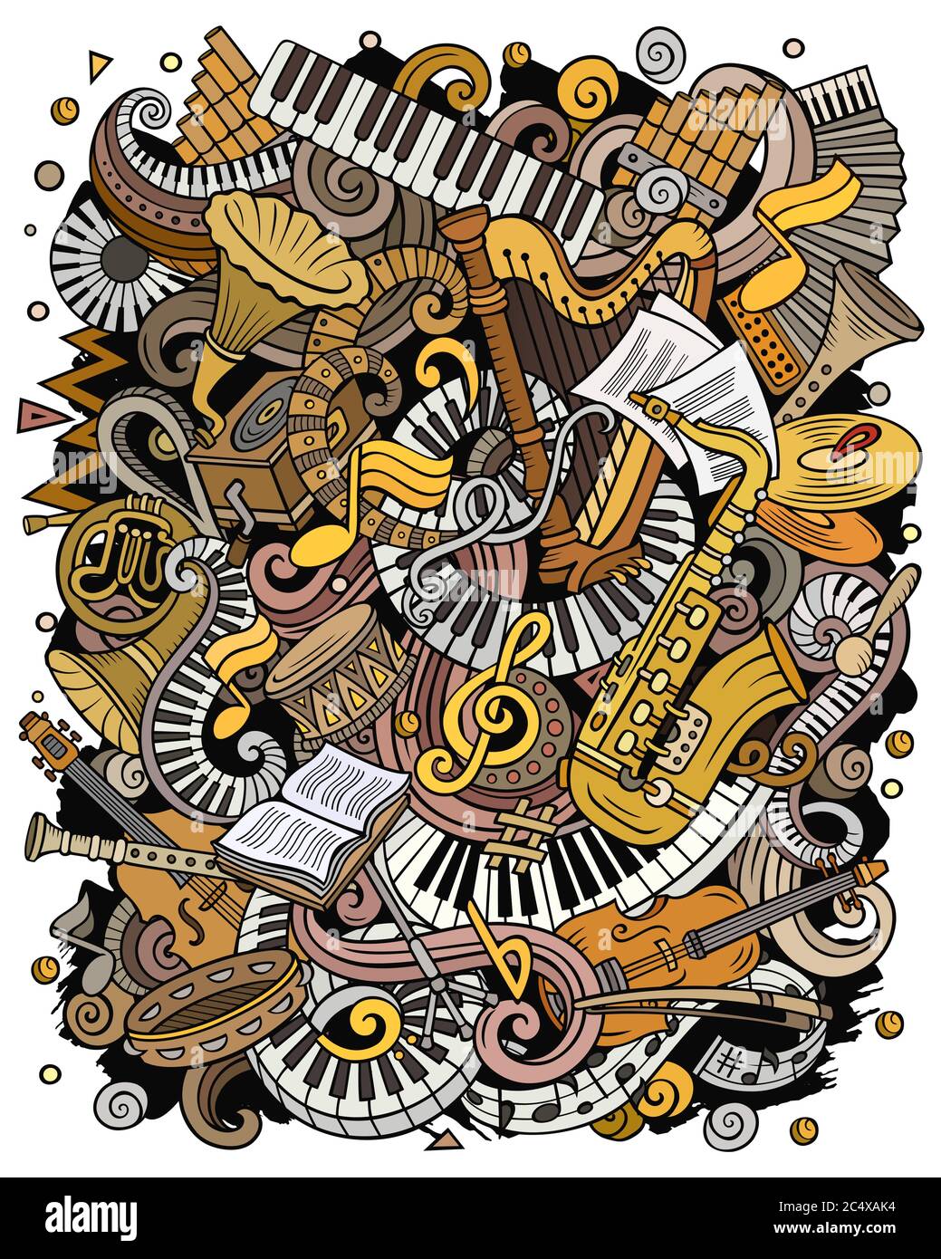 Cartoon vector doodles Classic music illustration. Bright colors ...